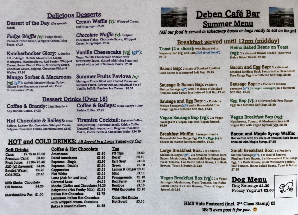 HMS Vale – Home to Deben Café Bar at Melton Boatyard on the River Deben